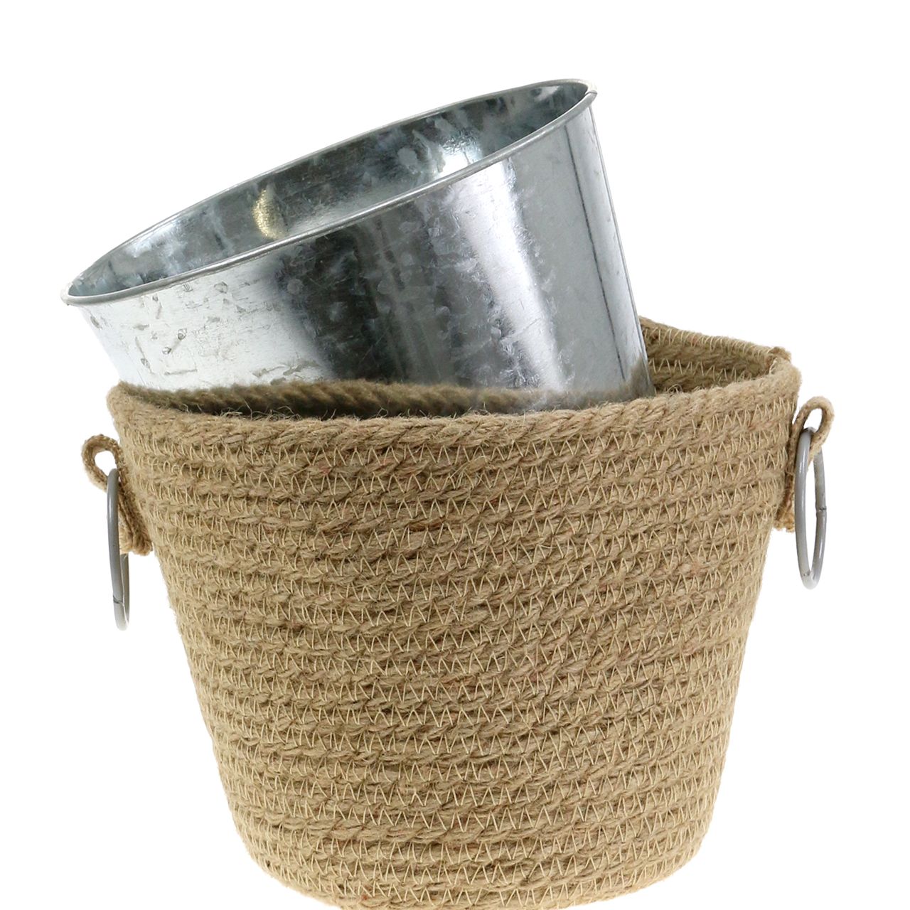 Floristik24.be Pot en zinc avec pot en jute Ø13cm H12cm-64007